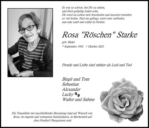 Traueranzeigen Von Rosa Starke WirTrauern