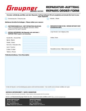 Ausfüllbar Online REPARATUR AUFTRAG REPAIRS ORDER FORM Fax Email