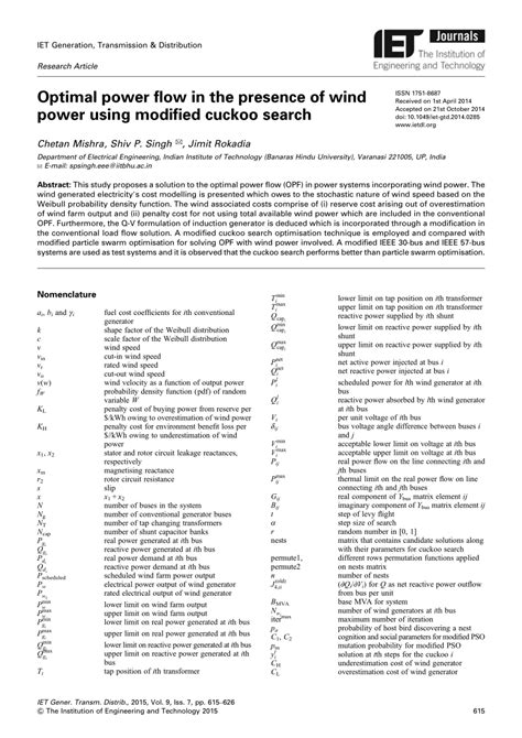 pdf optimal power flow in the presence of wind power using modified cuckoo search