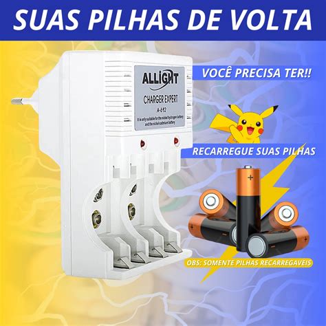 Carregador Premium Pilha AA AAA e Bateria 9V Recarregável Bivolts