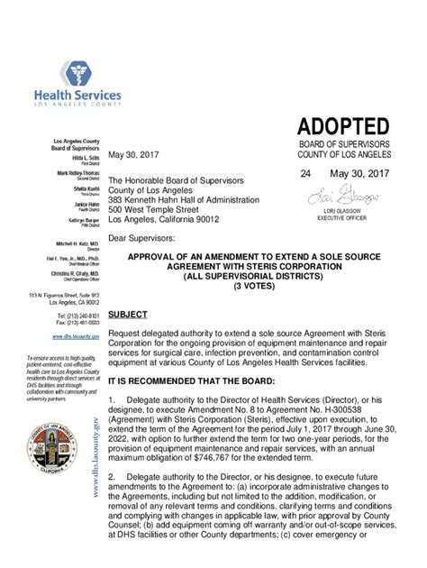 Fillable Online File Lacounty APPROVAL OF AN AMENDMENT TO EXTEND A SOLE
