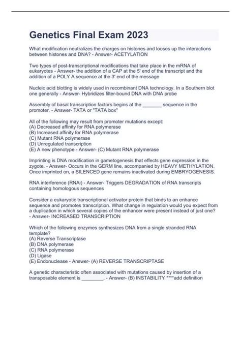 Genetics Final Exam 2023 Genetics Stuvia US