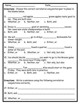Correlative Conjunctions Activity Pack Common Core Aligned By