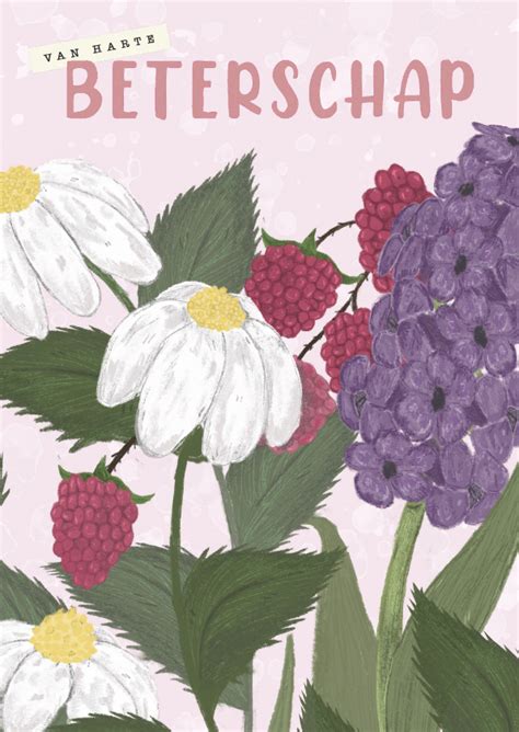 Beterschapskaart Met Bloemen En Roze Tinten Kaartje2go