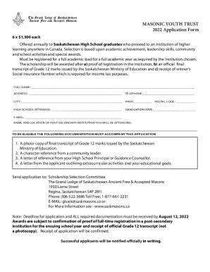 Fillable Online MASONIC YOUTH TRUST 2022 Application Form Fax Email