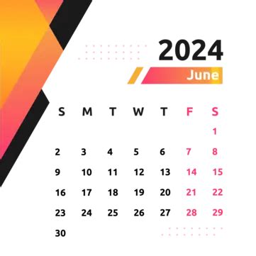 Diseño De Calendario Mensual De Junio De 2024 Vector PNG dibujos