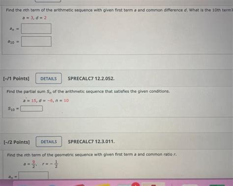 solved find the nth term of the arithmetic sequence with