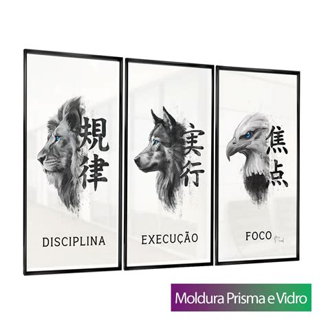 Quadro Disciplina Execução e Foco Arte Japonesa 3 peças