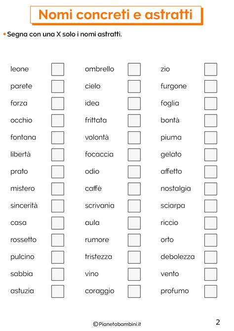 I Nomi Concreti E Astratti Esercizi Per La Scuola Primaria