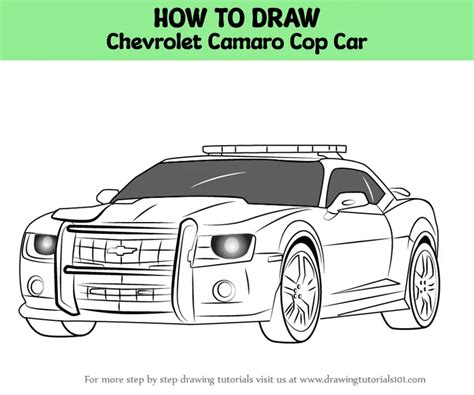 How To Draw Chevrolet Camaro Cop Car Police Step By Step