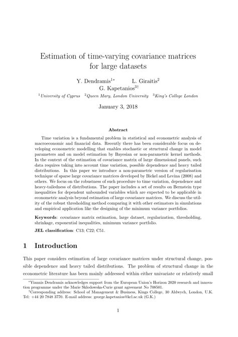 pdf estimation of time varying covariance matrices for large datasets