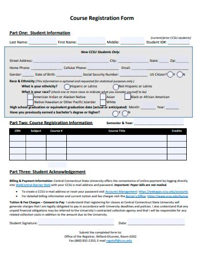 Free Course Registration Form Samples In Pdf Ms Word