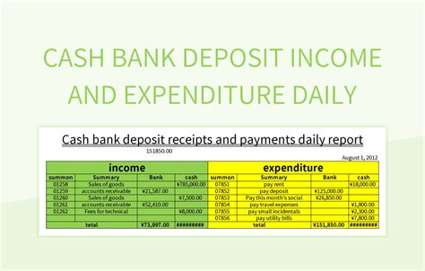 Free Cash Bank Deposit Income And Expenditure Daily Templates For