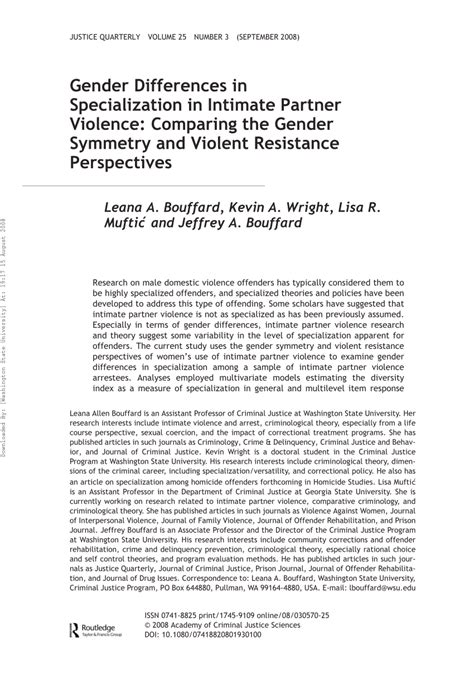 pdf gender differences in specialization in intimate partner violence comparing the gender