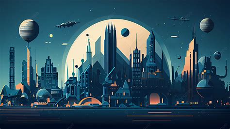 Sci Fi High Tech City Minimalist Illustration Background Science