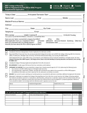 Fillable Online Nursing Msu The College Of Nursing Supplemental Nursing