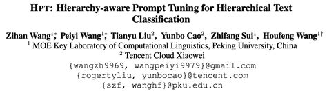 hpt hierarchy aware prompt tuning for hierarchical text classification entropy2333
