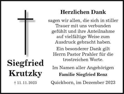 Das Trauerportal für Lüchow Dannenberg Todesanzeigen Siegfried Krutzky