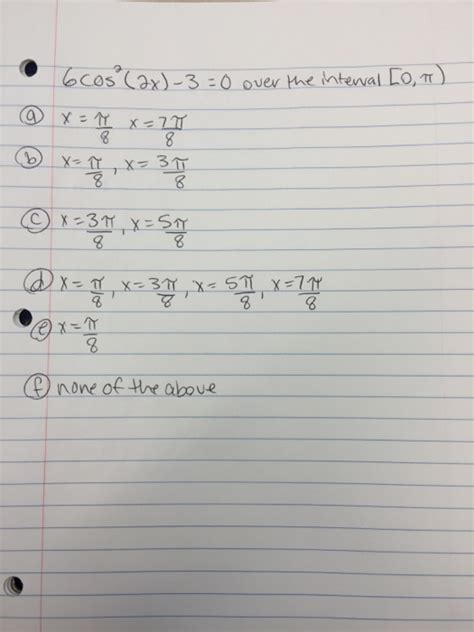 solved 6 cos 2 2x 3 0 over the interval [0 pi] x