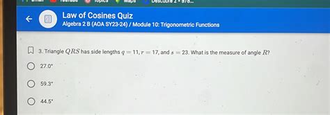 Solved Maps Descubre Z Y Law Of Cosines Quiz Algebra B Aoa Sy