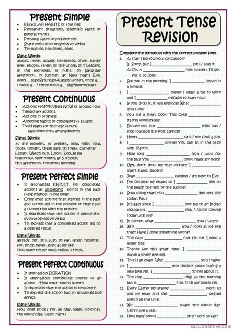 Present Tenses Revision General Gram Fran Ais Fle Fiches Pedagogiques
