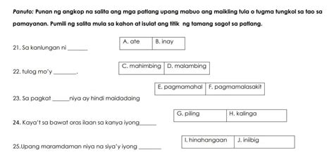 Panuto Punan Ng Angkop Na Salita Ang Mga Patlang Upang Mabuo Ang
