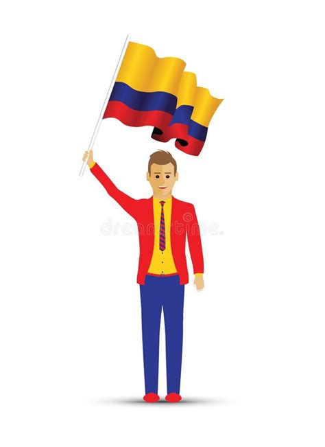 Hombre Y Mujer Que Agitan De La Bandera De Colombia Ilustración del