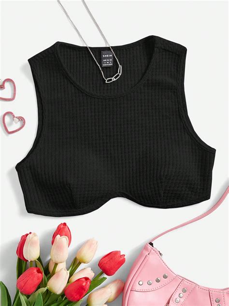 SHEIN EZwear Canotte Corte Monocolore In Maglia A Waffle