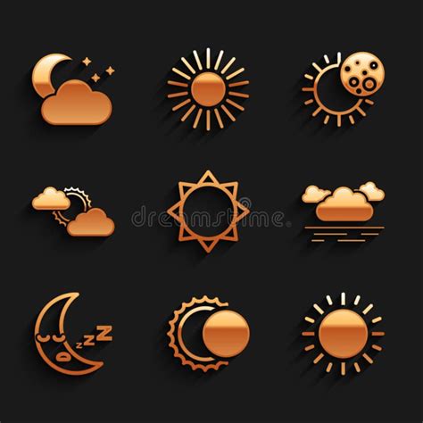 Eclipse De Sol Nube Con Luna Y Estrellas Icono De Clima De Nube Lunar
