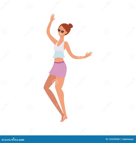 Baile Lindo Plano De La Muchacha Del Vector En El Partido De La Playa