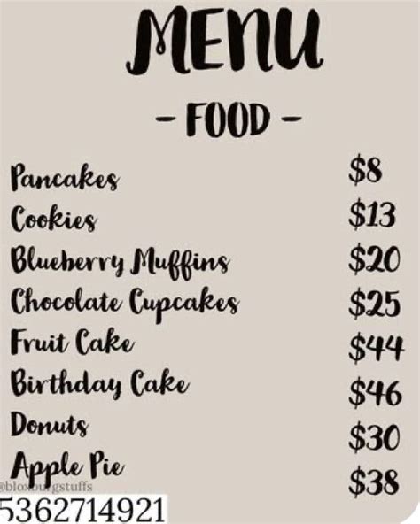 Bloxburg Starbucks Code Starbucks Menu Roblox Codes Roblox Roblox