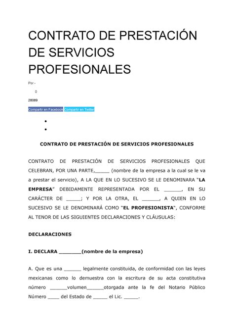 Contrato DE PrestacióN DE Servicios Profesionales CONTRATO DE