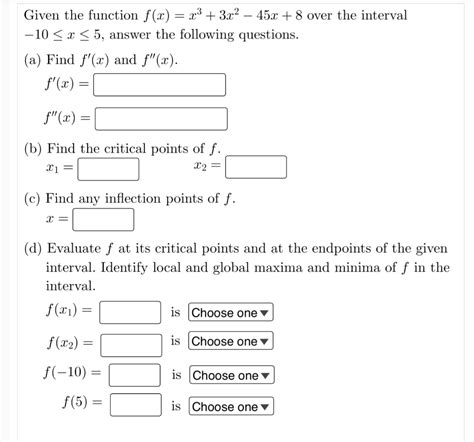 solved given the function f x x3 3x2 45x 8 over the