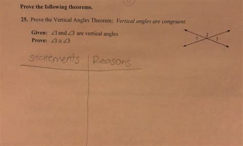 solved prove the following theorems 25 prove the vertical angles theorem vertical angles are