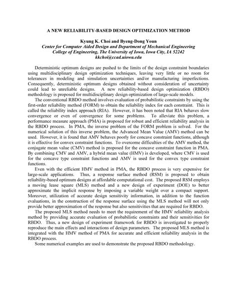 pdf a new reliability based design optimization method