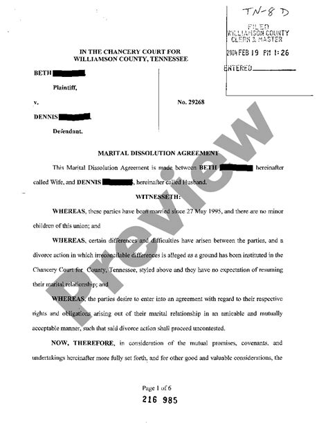 Chattanooga Tennessee Marital Dissolution Agreement Us Legal Forms