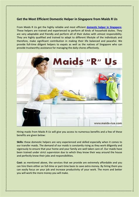 Get The Most Efficient Domestic Helper In Singapore From Maids R Us By