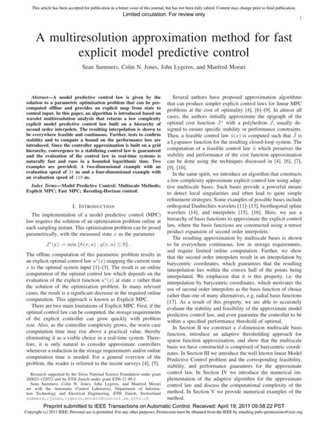 pdf a multiresolution approximation method for fast explicit model predictive control