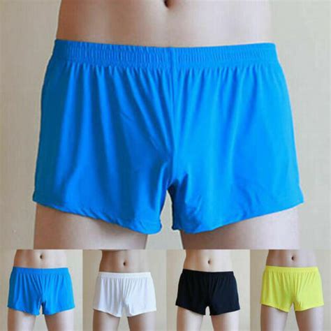 Sexy Men Ice Silk Seamless Boxer Briefs Pouch Underwear Shorts Trunks