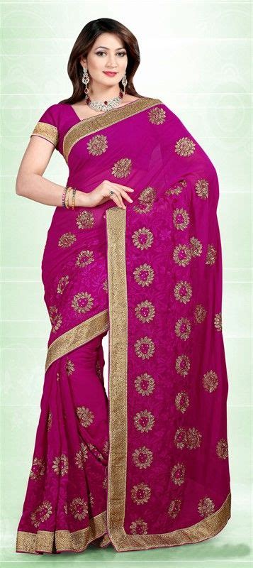Chiffon Party Wear Saree In Pink And Majenta With Zari Work Party