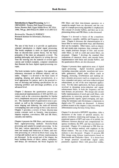 pdf introduction to signal processing by s j orfanidis prentice hall signal processing