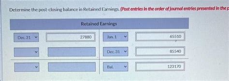 Solved Determine The Post Closing Balance In Retained Chegg