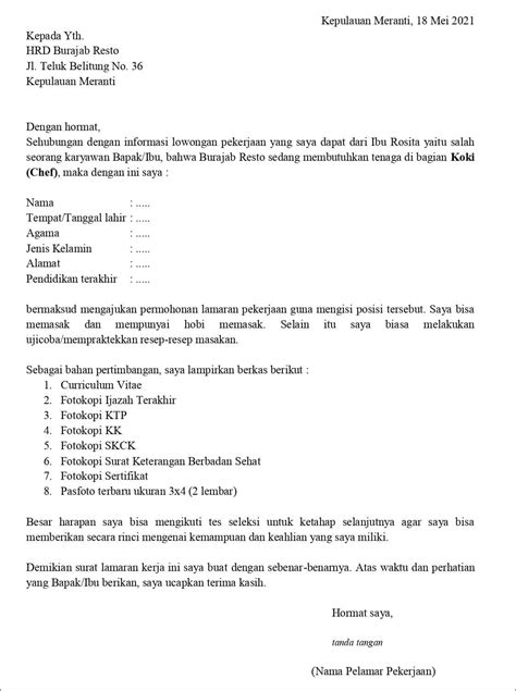 Contoh Surat Lamaran Kerja Dan Curriculum Vitae Yang Baik Surat