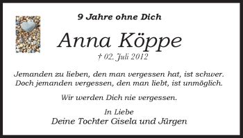 Traueranzeigen Von Anna K Ppe Trauer In Nrw De