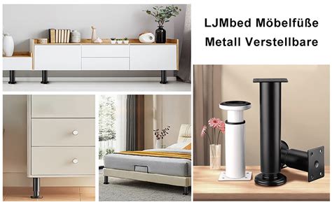 LJMbed 4 Stück Möbelfüße Metall Möbelfüß Höhenverstellbar Set 25cm