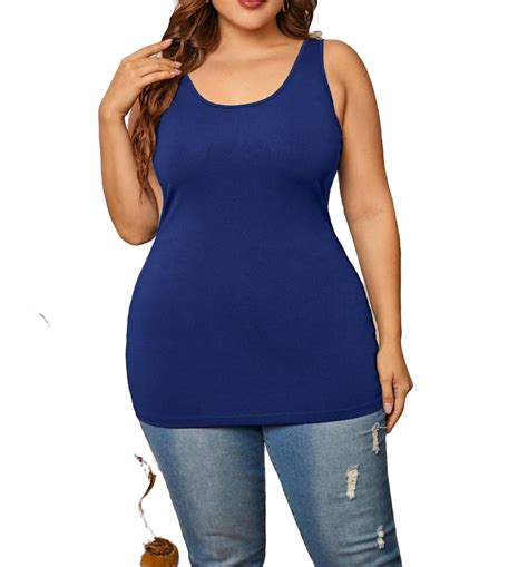 Womens Casual Solid Scoop Neck Tank Royal Blue Plus Size Tank Tops And Camis Womens