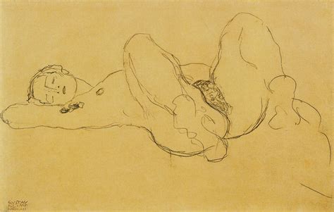 Gustav Klimt Reclining Nude Facing Left With Raised Legs