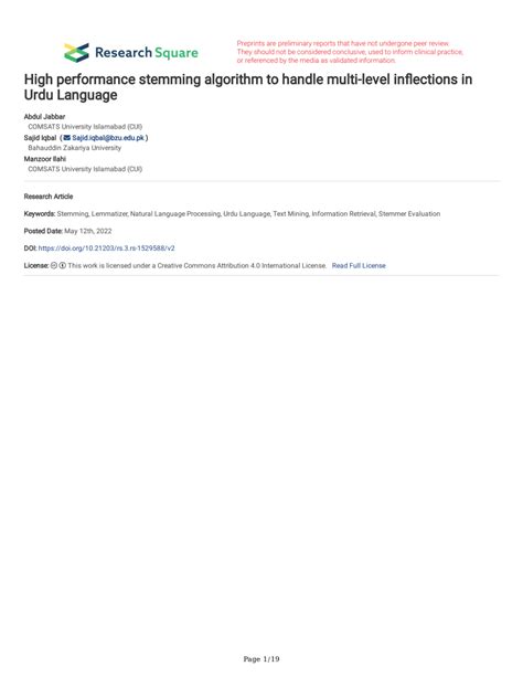 pdf high performance stemming algorithm to handle multi level inflections in urdu language