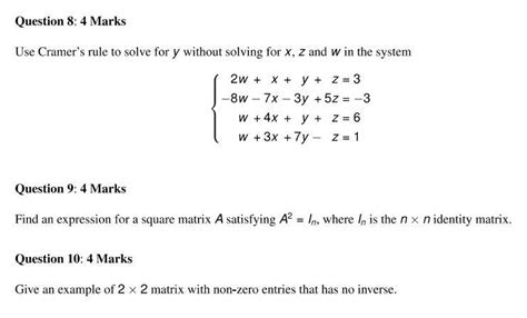solved question 8 4 marks use cramer s rule to solve for y