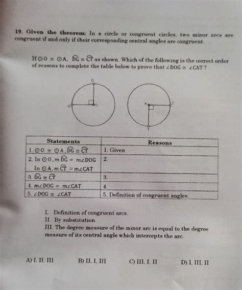 Solved Given The Theorem In A Circle Or Congruent Circles Two Minor